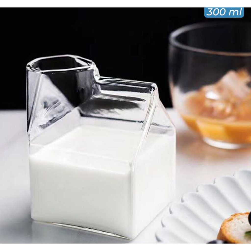Aesthetic Glass Cup Coffee Tea Milk Box Glass 300ml / Milk Box Shaped ...