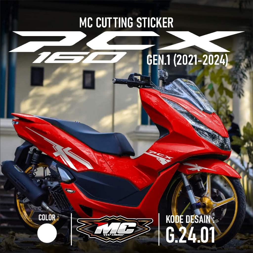 HITAM PUTIH MERAH Cutting Sticker Striping PCX 160 NEW 2021 2022 2023 ...