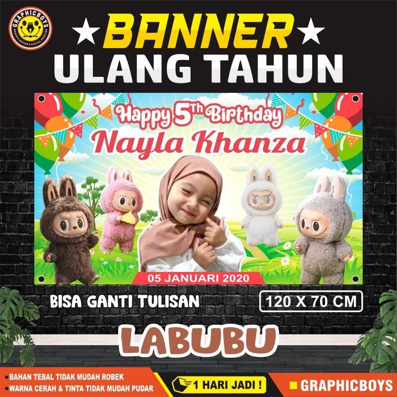Labubu Birthday Banner Size 120 X 70 Cm, Labubu Birthday Banner Size ...