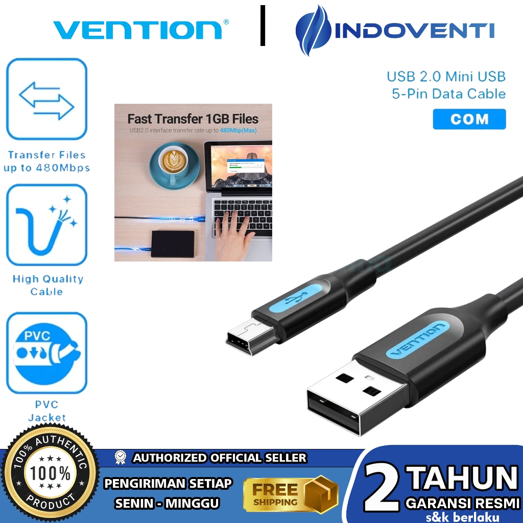 Vention USB Transfer Data Cable A 2.0 to Mini USB Type B For Hard Disk ...
