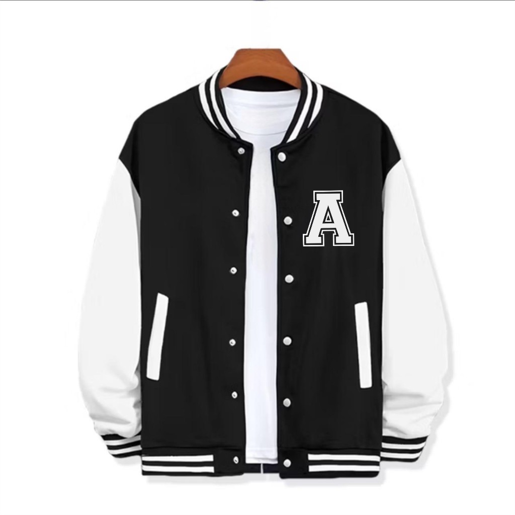 Men's Varsity Baseball Jacket WHITE Font A Button Baseball Jacket Men ...