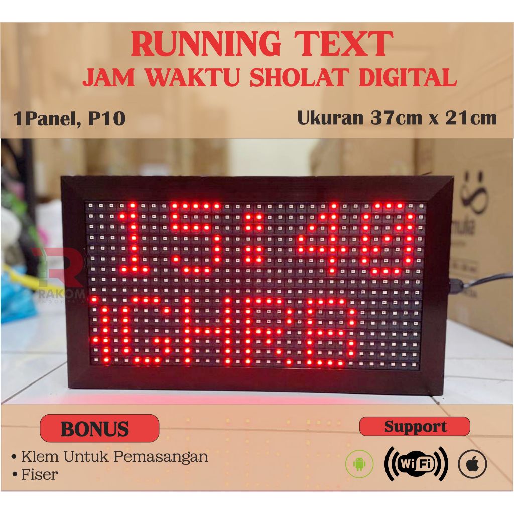 MERAH Digital Clock, Digital Prayer Time Clock, JWS Mosque P10 Red ...