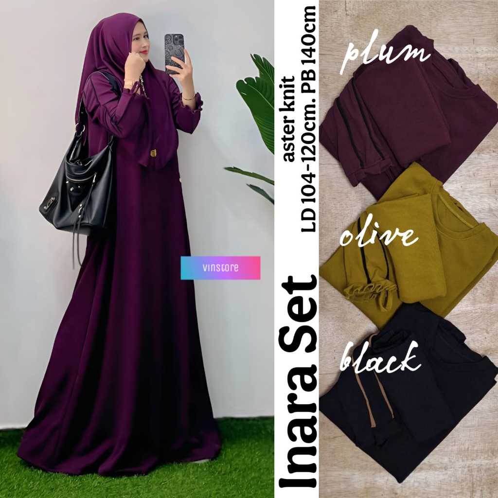 INARA SET BY VINSTORE / WOMEN'S SET MIX HIJAB DRESS ASTER KNIT MATERIAL ...