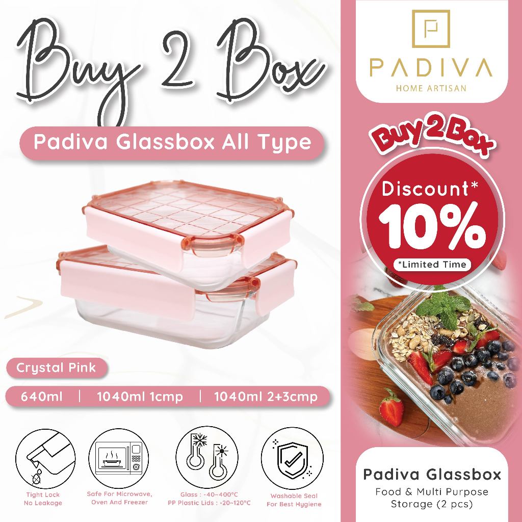 [2 Pcs] Padiva Glassbox Crystal Pink – Glass Container Dining Box ...