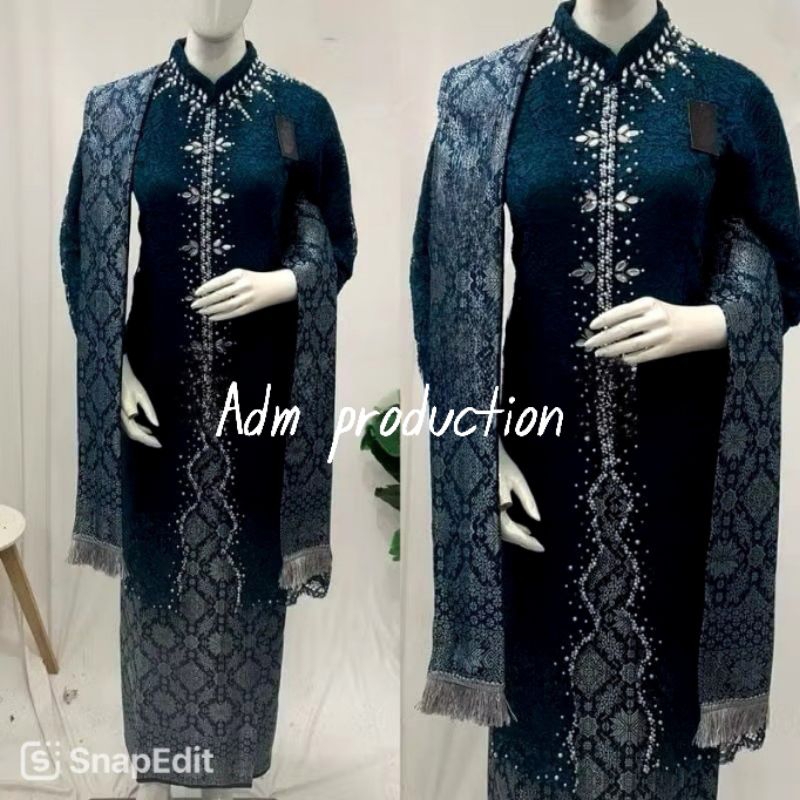 New realpict kebaya shanghai brocade zig-zag set songket shawl//kebaya ...