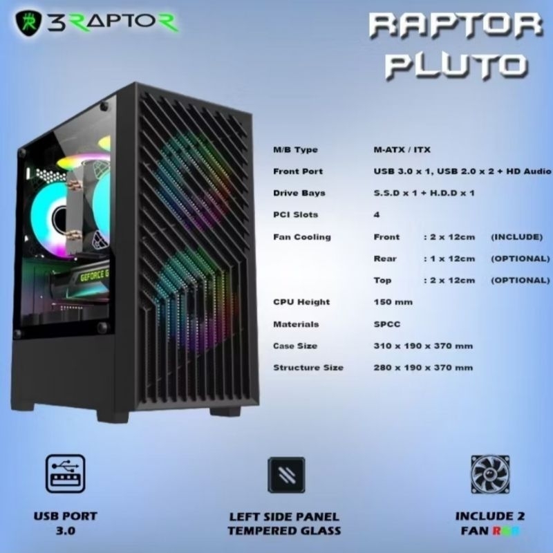 Raptor Pluto M-ATX/ITX free 2 RGB Fan Gaming Case | Shopee Philippines