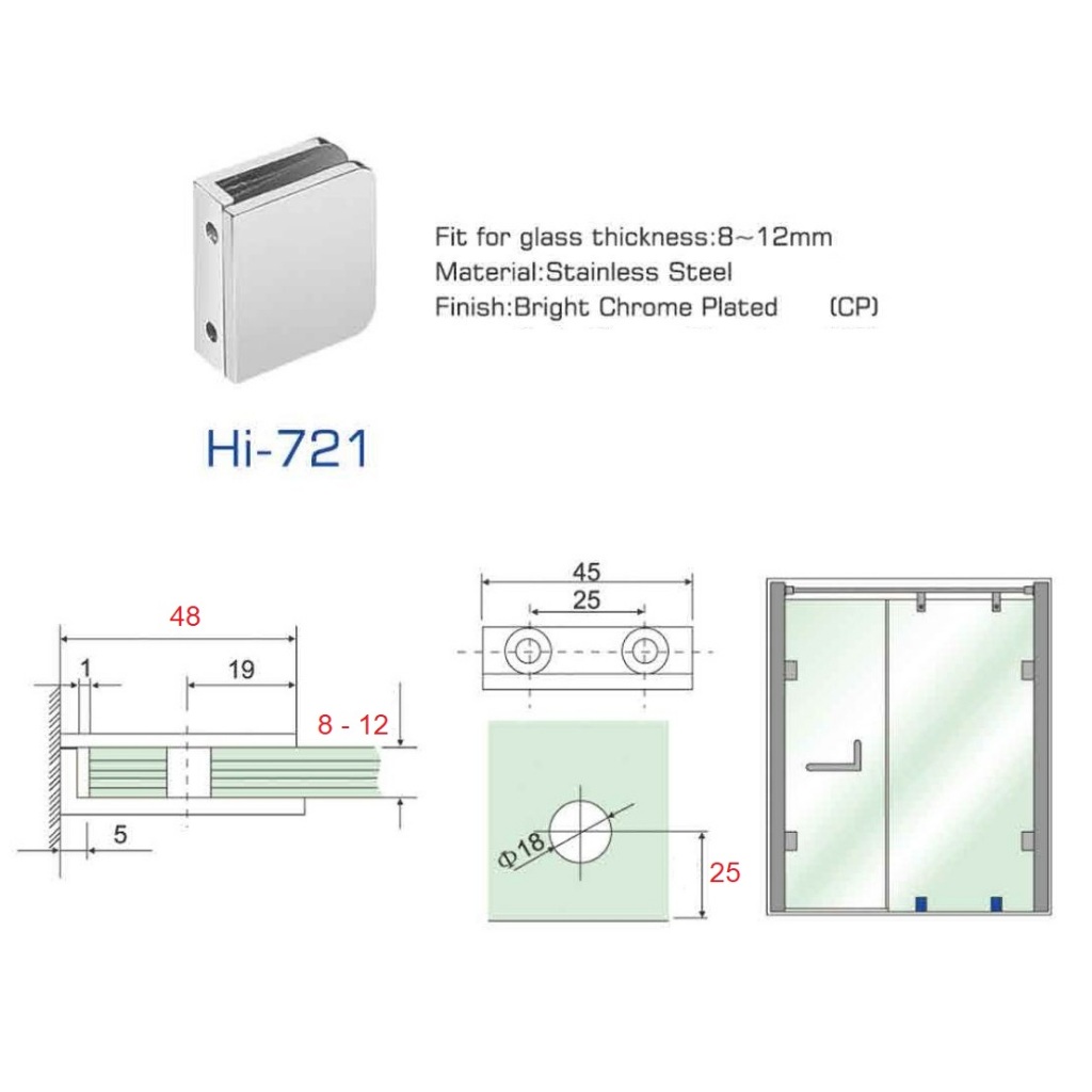 Glass Clip U Connector Stainless Chrome Glass To Wall U Clip Glass ...