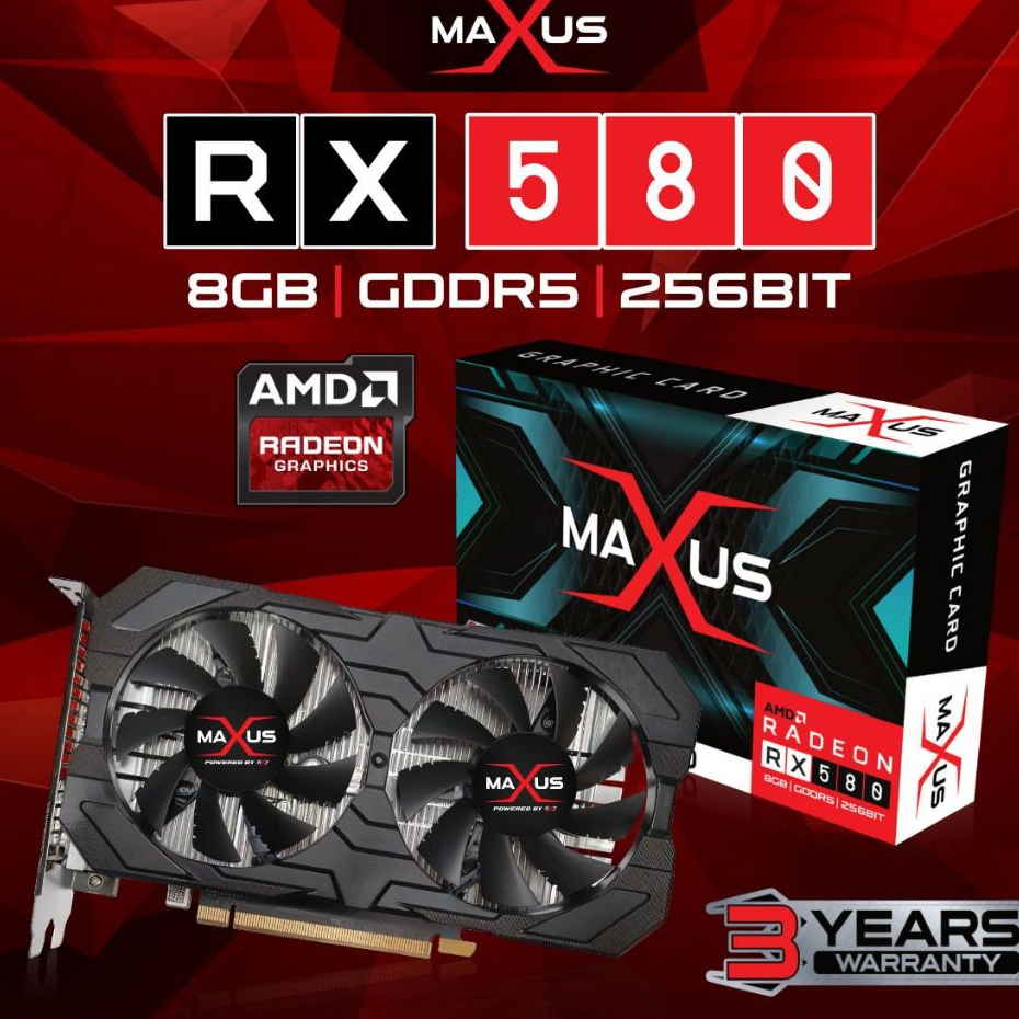 VGA MAXUS RADEON RX 580 8GB GDDR5 256BIT DUAL FAN RX580 gddr5x amd ...