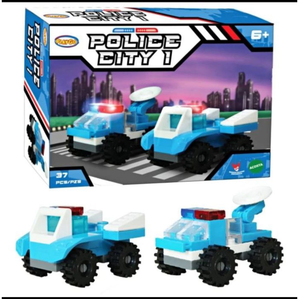 Playgo Brick Police City Toy - Police City Car Block Children's ...
