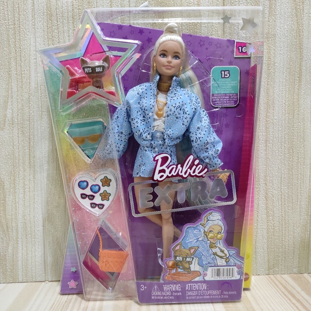 Barbie Extra 16 Doll With Bandana Blue Paisley Skirt & Jacket With ...