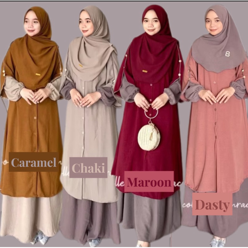 Skirt Suit One Set Syar'i Tunic Skirt Full Buttons Malaya Burgundy ...