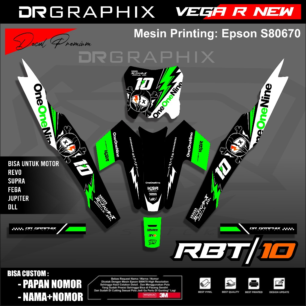 Rbt10 - STRIPING STICKER RBT VEGA R NEW MOTIF ONE ONE NINE - SEMI FULL ...
