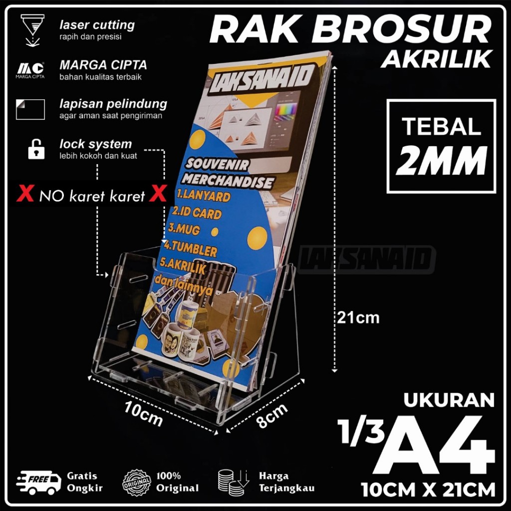 ACRYLIC BROSUR HOLDER / DISPLAY / BOX / SHELF SIZE 1/3 A4 laser cutting ...