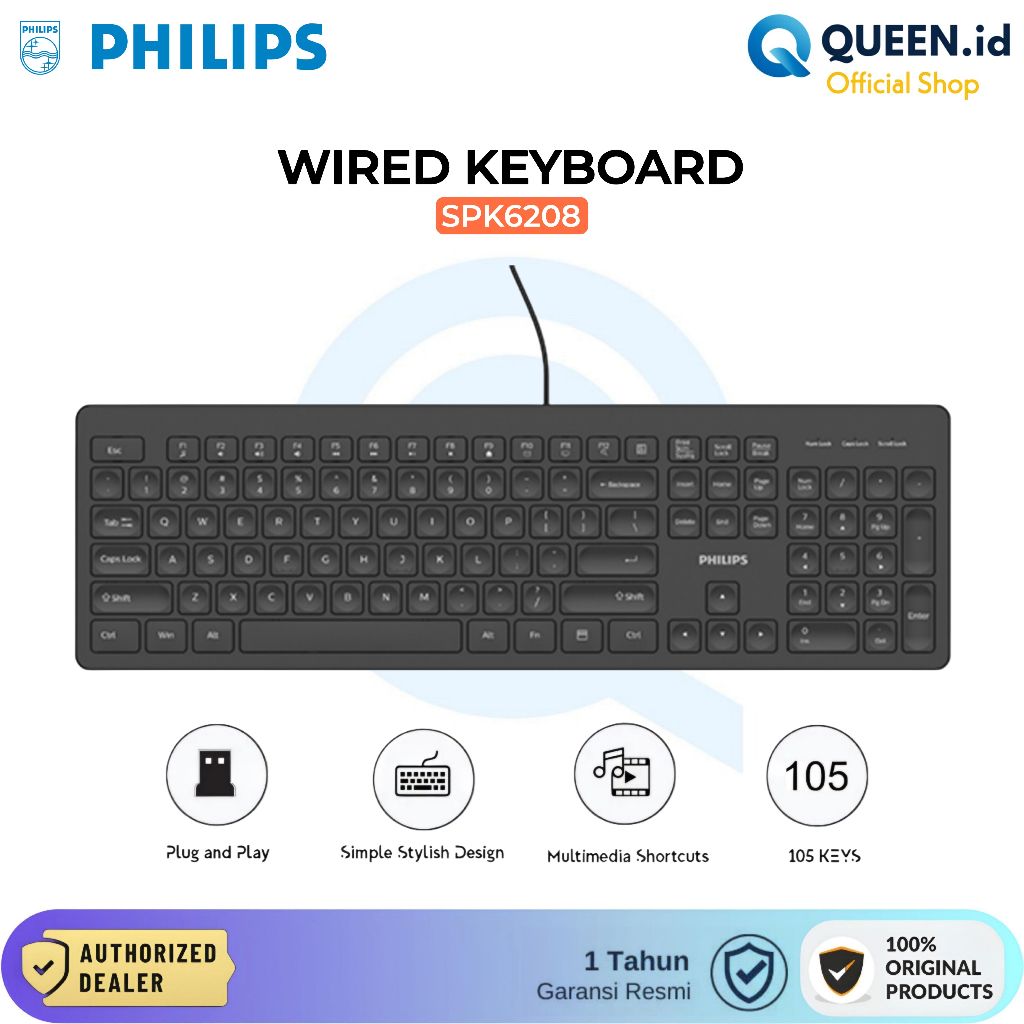 Philips Wired Keyboard ergonimic PC Laptop Notebook Fullsize Keyboard ...