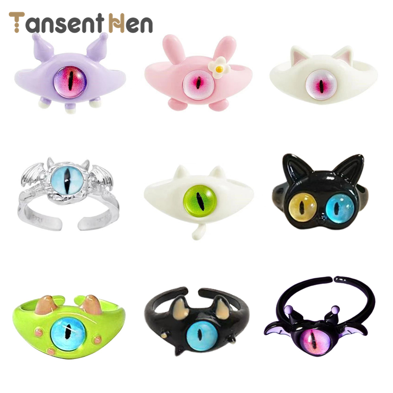 MATA Cute Black Cat Ring Little Monster Big Eyes Cartoon Cool Cartoon ...