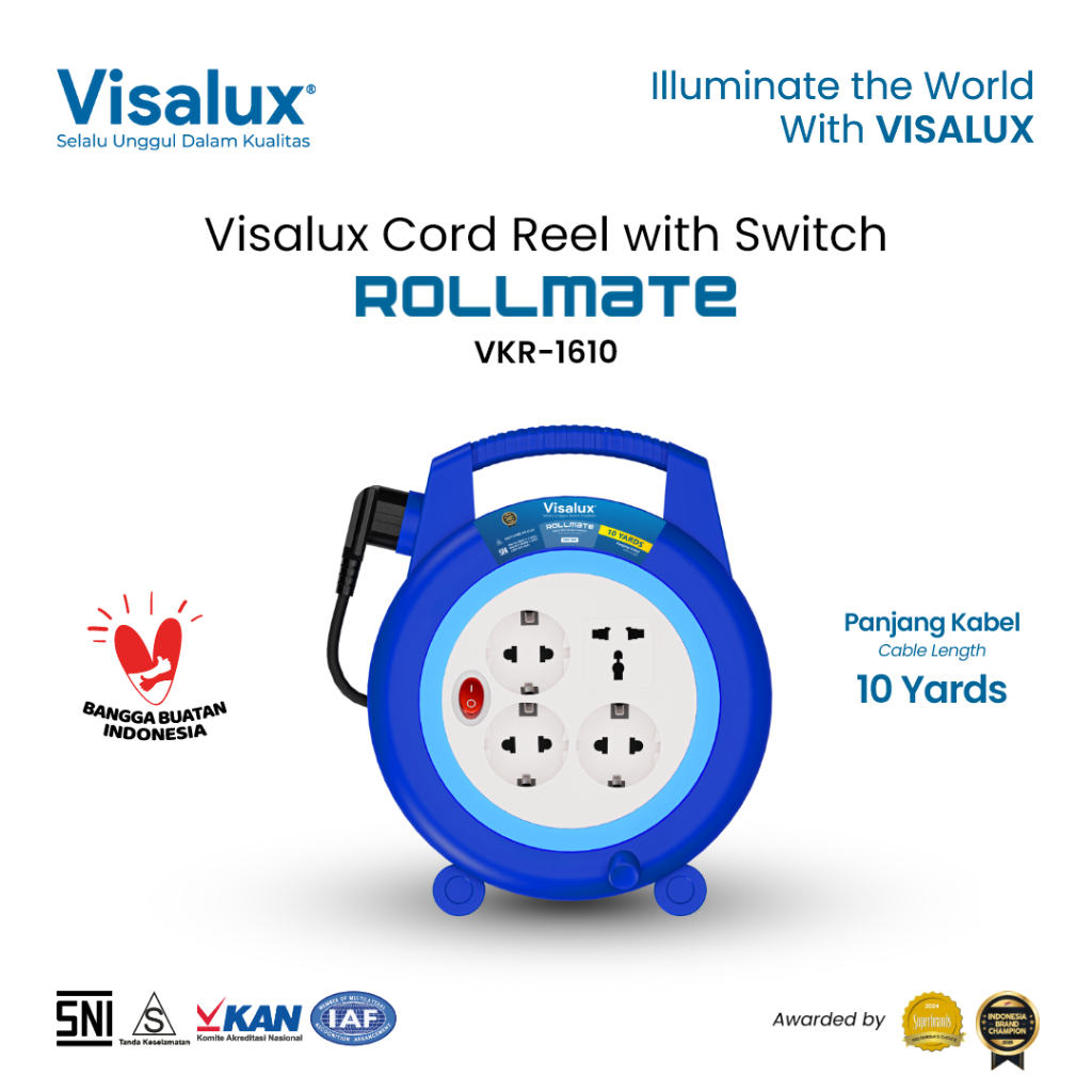 Visalux Rollmate Cord Reel with Switch 10 Yards - 4 Hole Plug Roll ...