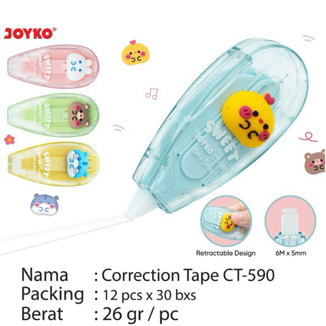 (1 pcs) CT 590 Retractable Correction Tape 5 mm x 6 meters / Joyko Tipx ...