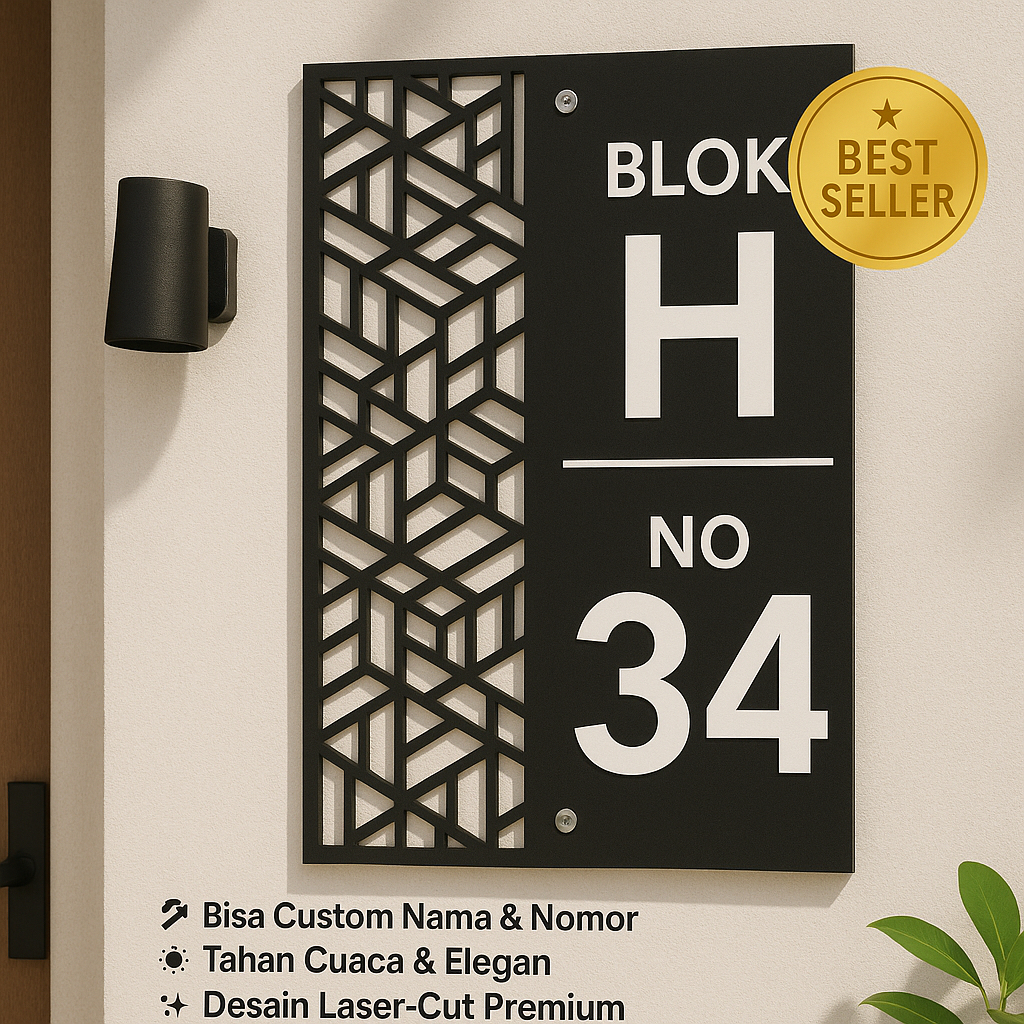 HITAM Black Base Laser Cut UV Print House Number Address Board ...