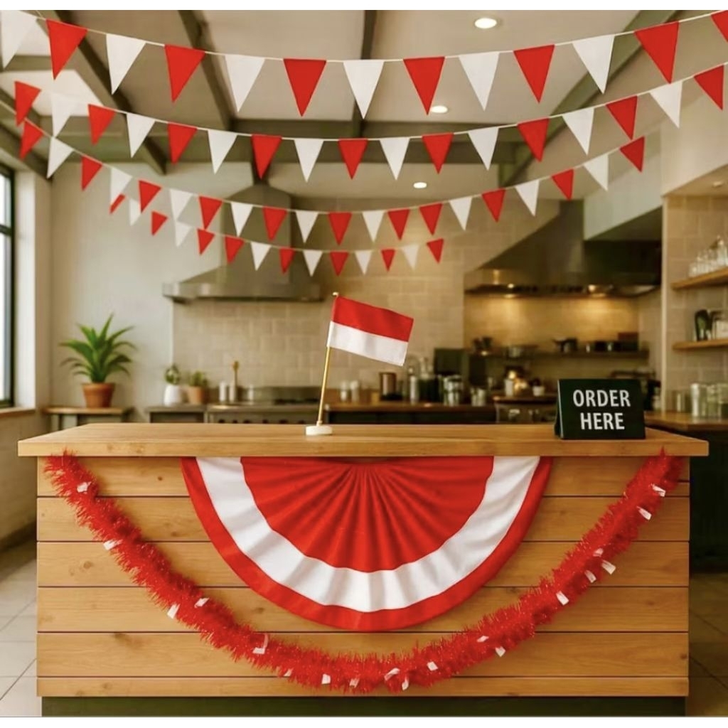 MERAH Red and white rectangular triangular flag 8 meters long ...