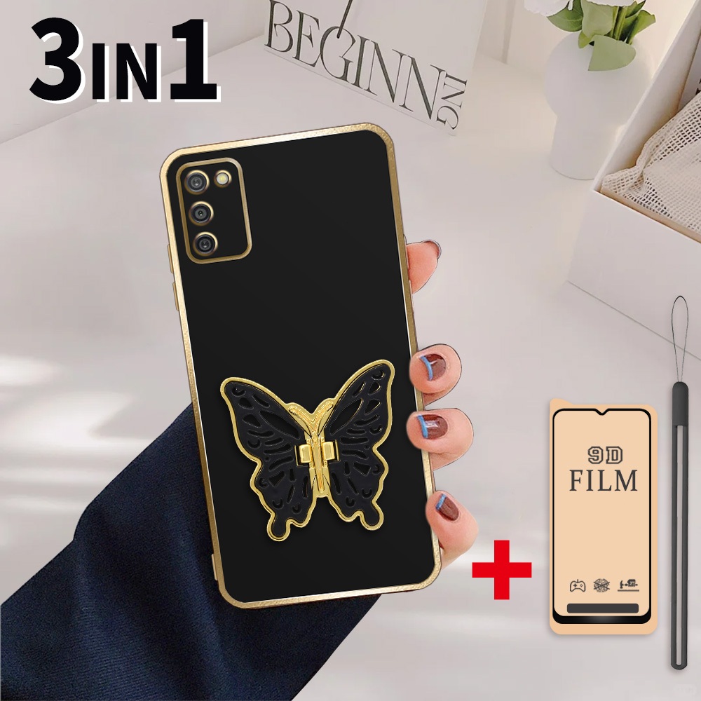 [3 in 1 PACKAGE] Samsung A03s Case With Stand Holder Butterfly Softcase ...