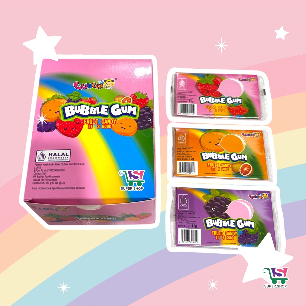 Bubble Gum Chewing Gum with Various Fruit Envelopes (30 pcs) | Shopee ...
