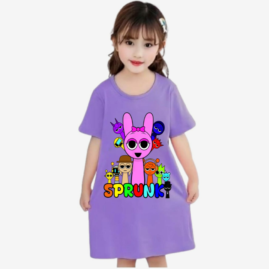 Girls' daster dress with sprunki team mix image, viral, new, trendy, 3 ...