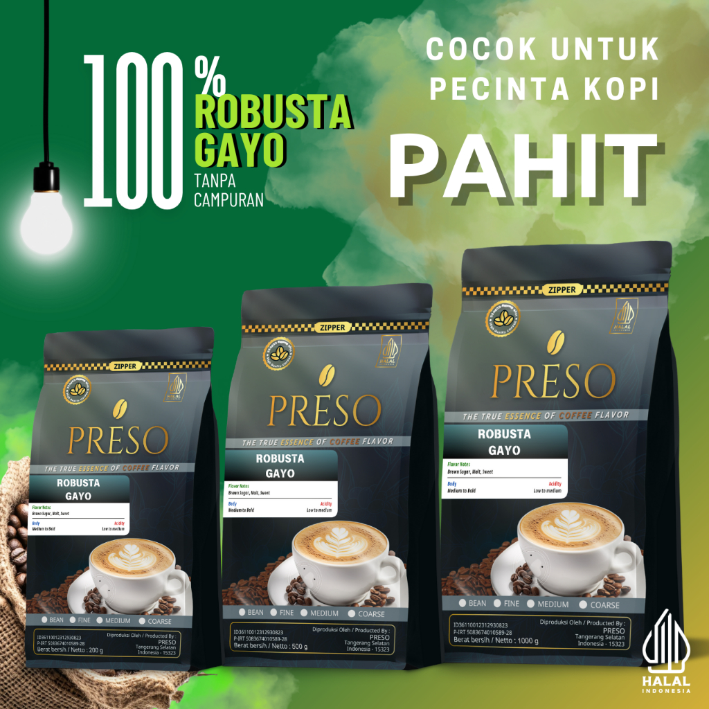 Preso Robusta Ground Coffee Beans Gayo Aceh Sumatra Coffee Roast Beans Espresso Bean (200g/500g ...
