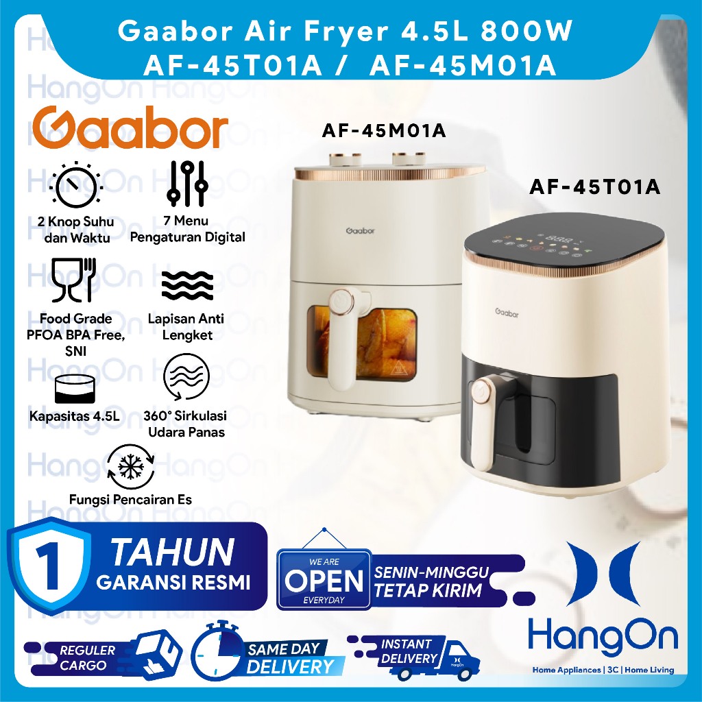 Gaabor Air Fryer Low Watt 800W 4.5L Touch Screen Multipurpose Non-Stick ...