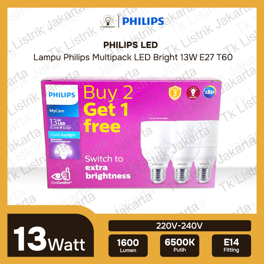 PHILIPS Multipack LEDBright 13W E27 230V White 6500K | Shopee Philippines