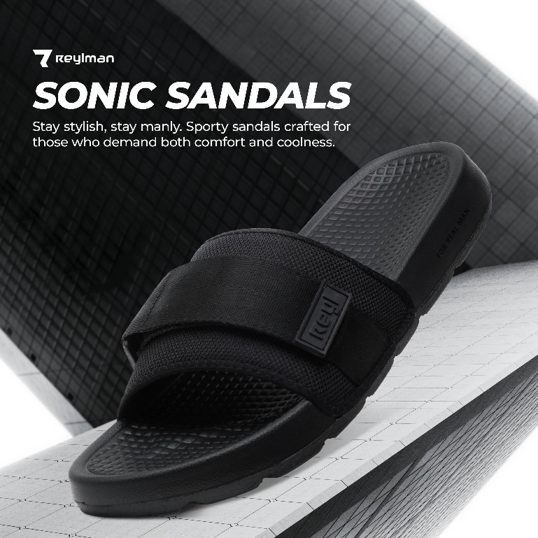 HITAM Reyl MAN SONIC Men's Slide Sandals Full Black Black | Shopee ...