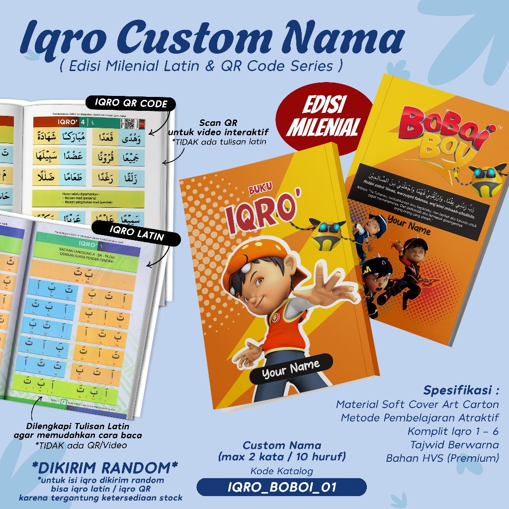 IQRO MILLENNIAL CHILDREN CUSTOM BOBOI BOY DESIGN IQRO MILLENNIAL BOOK ...