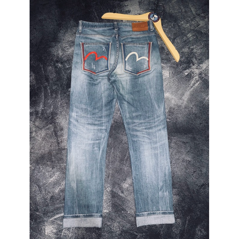 DENIM EVISU SMALL LOGO EMBROIDERED RED&WHITE | Shopee Philippines