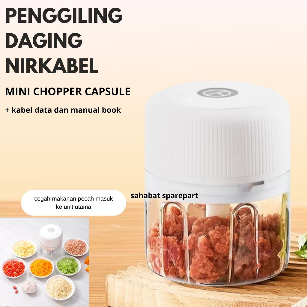 PORTABLE MEAT GRINDER | MINI CHOPPER NIRKABEL CAPSULES 250 ML | Shopee ...
