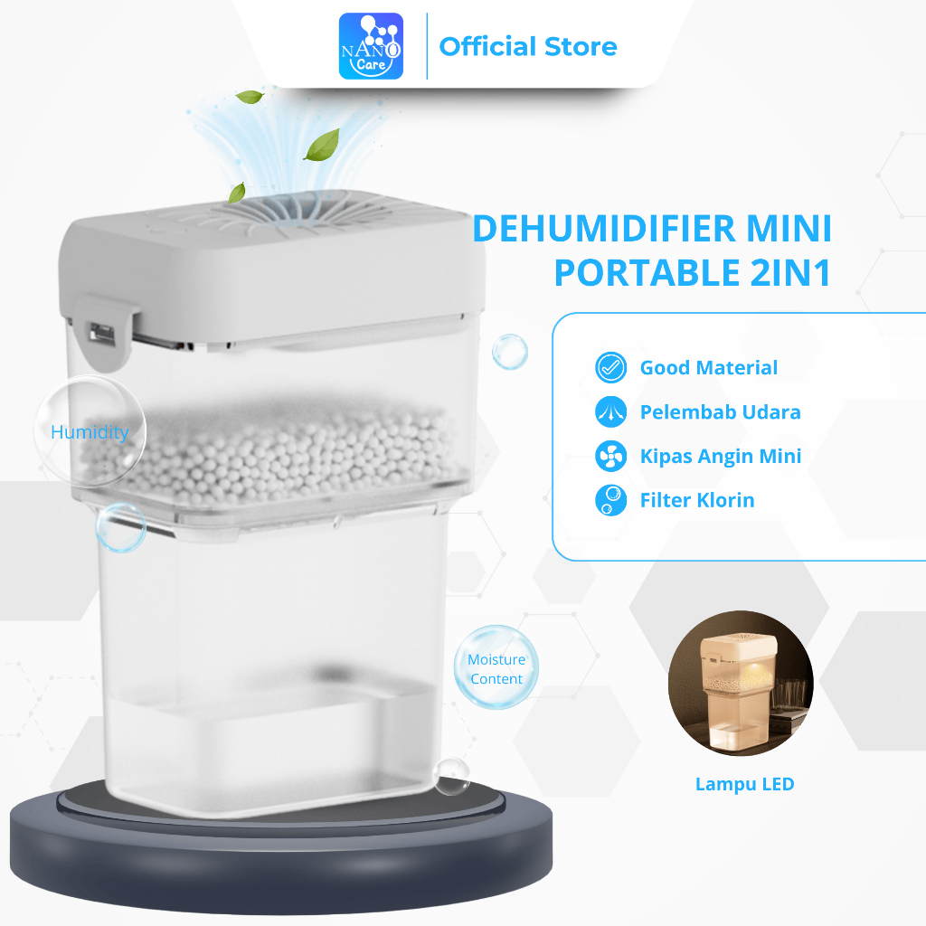 MESIN Nano Care 2-in-1 Mini Portable Dehumidifier with Calcium Chlorine ...