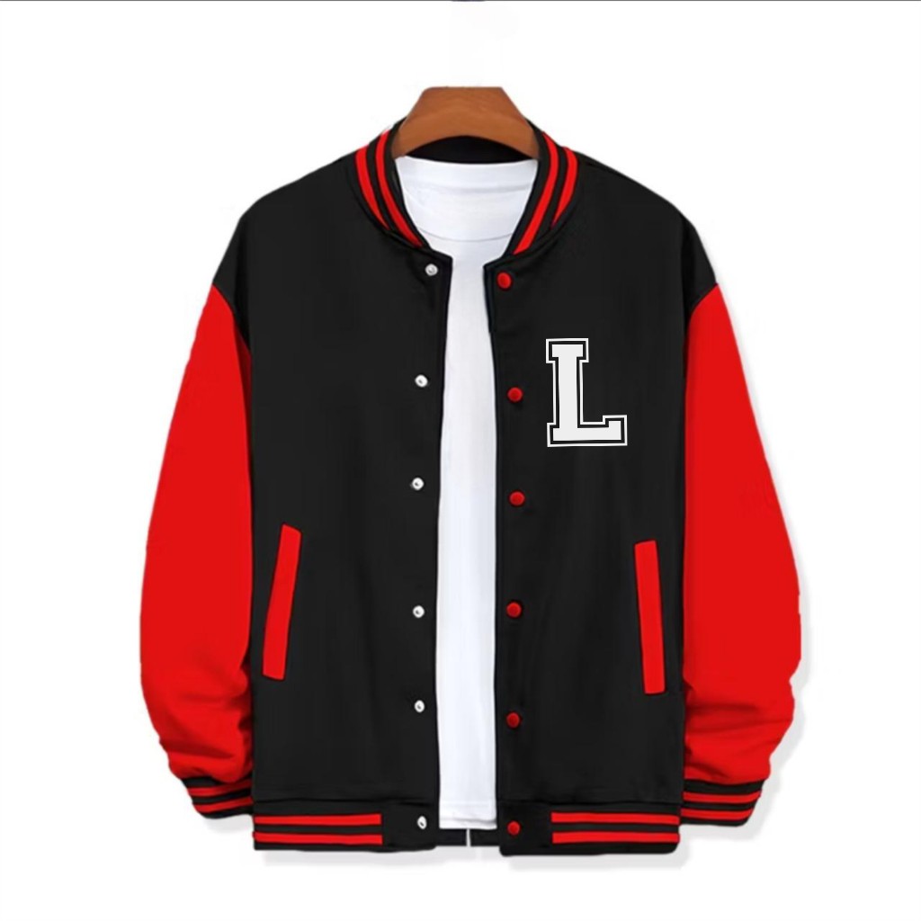 Men's Varsity Baseball Jacket WHITE Font L buttons Premium Button ...