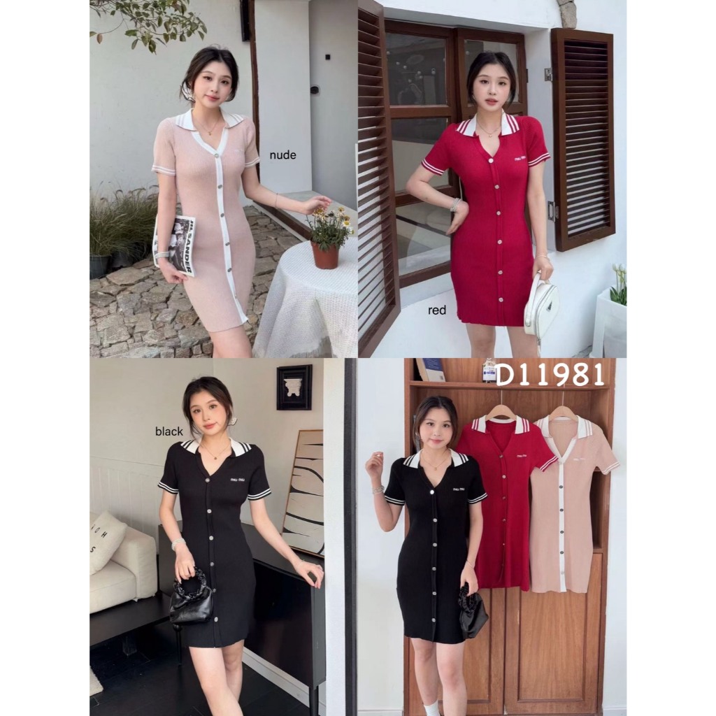 [FG] Sunday Collar Button Bodycon Knit Dress D11981 | Shopee Philippines