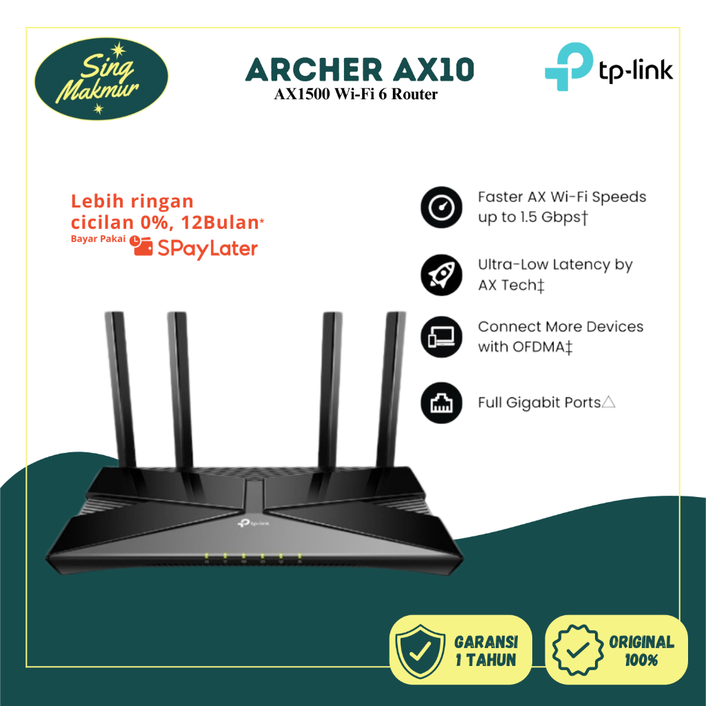 TP-LINK AX10 AX1500 WIFI6 Dual-band Router Triple-Core Gigabit ports ...