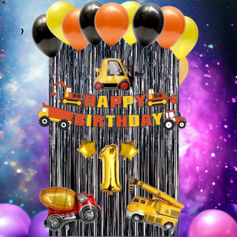 CHILDREN'S BIRTHDAY DECORATION PACKAGE WITH EXCAVATOR CONSTRUCTION ...