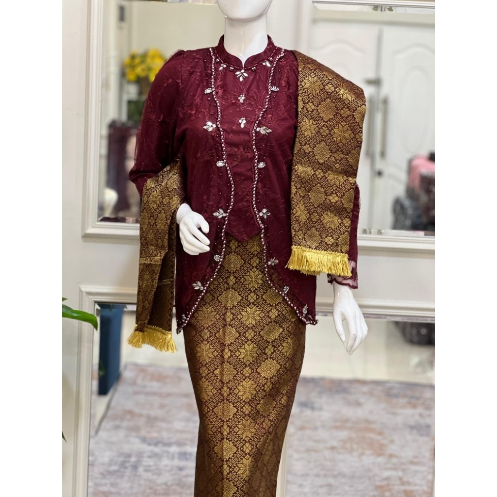 AIRUMI-NEW TULLE ZIQ ZAQ SET SONGKET SHAWL//PARTY KEBAYA//BRUKAT KEBAYA ...