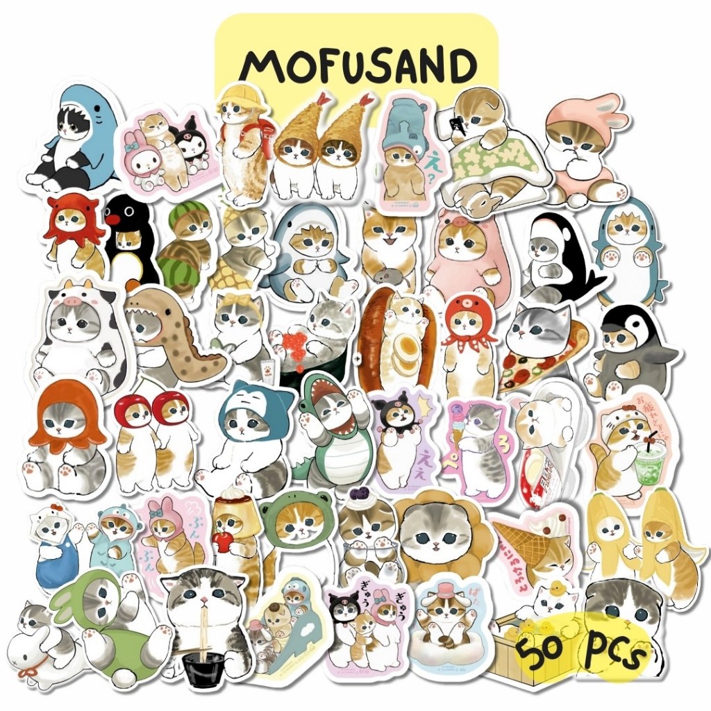 HP 50 pcs Sticker Pack Mofusand Deco stickers Mofusand cat Aesthetic ...