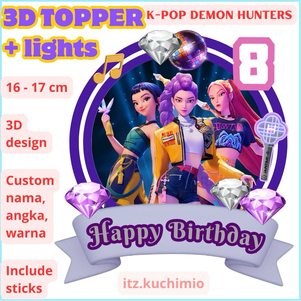 Kuchimio 3D Topper Lights Kpop Demon Hunters birthday huntrix golden ...