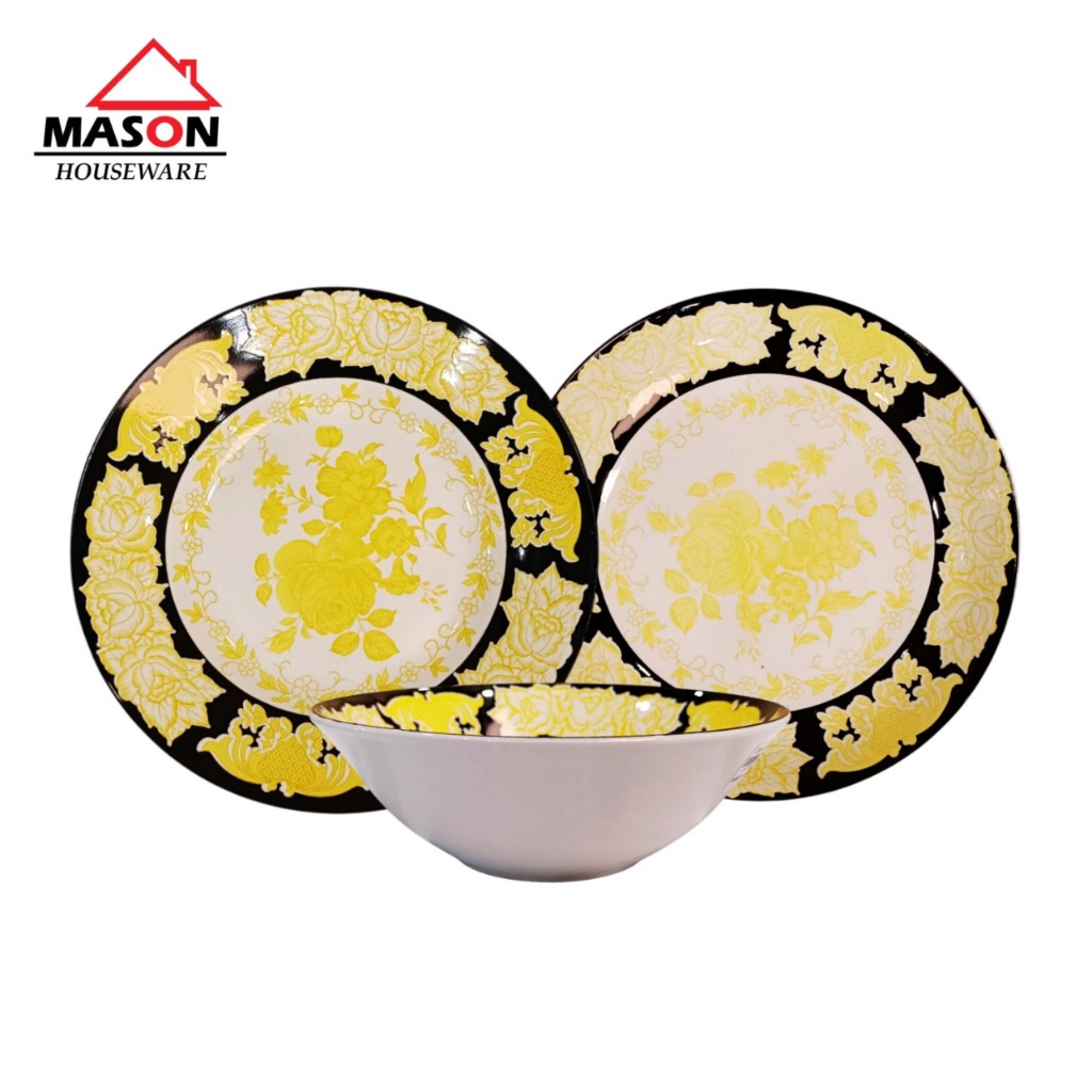 MASON CERAMIC PLATES CERAMIC BOWL/S GOLD FLOWER SALAD PLATES | Shopee ...