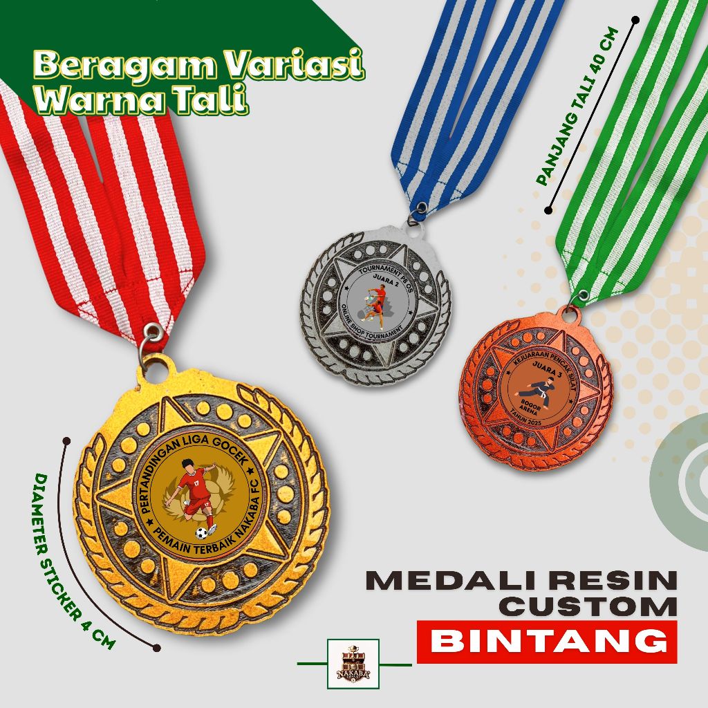 Thick Resin Medal with Star Motif Custom Sticker Plus Rope | Award ...