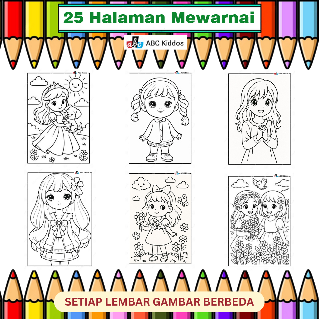 25 Sheets of Cute Girl Coloring Pages with Different Pictures, A5 Size ...