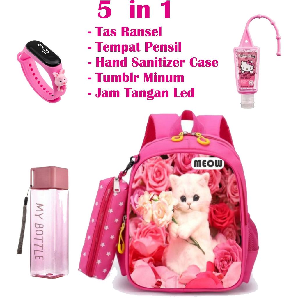 "PREMIUM" 5IN1 PACKAGE CUTE CAT Character Children's School Backpack ...
