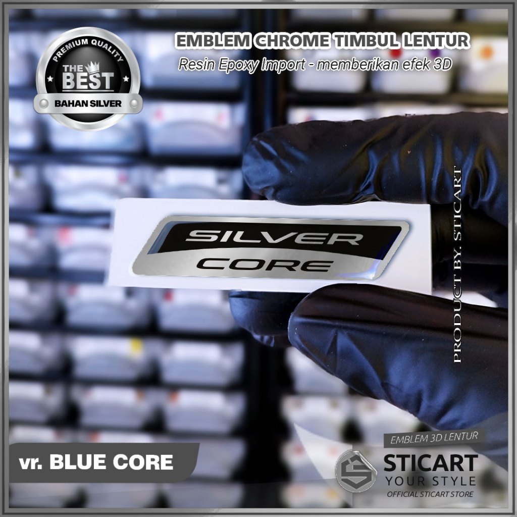 SILVER CORE EMBLEM RAISED BLUE CORE 3D MOTORCYCLE STICKER FLEXIBLE ...