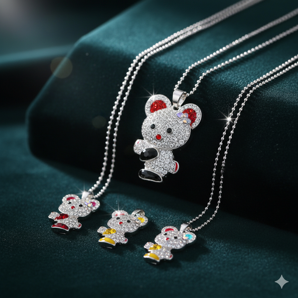 RAT NECKLACE crystal bling mouse cat kitty mouse gem necklace stainless ...