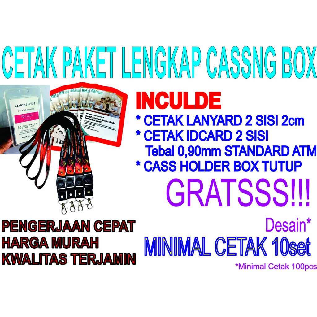 COMPLETE PACKAGE PRINTING LANYARD 2CM CASING BOX CLOSED MIN PRINT 11 ...