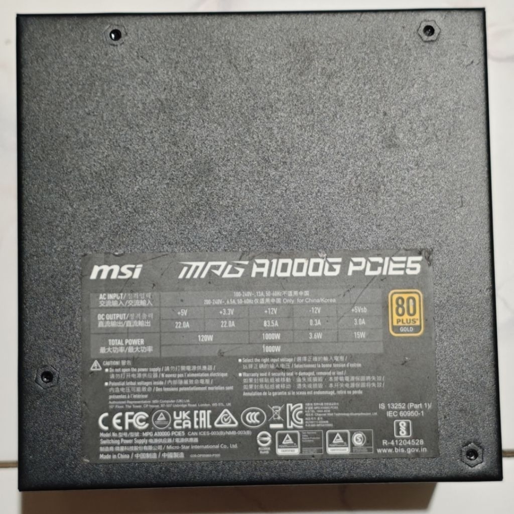 PSU PC Computer MSI MPG A1000G PCIE5 1000W 1000 Watt 80 Plus Gold Full ...