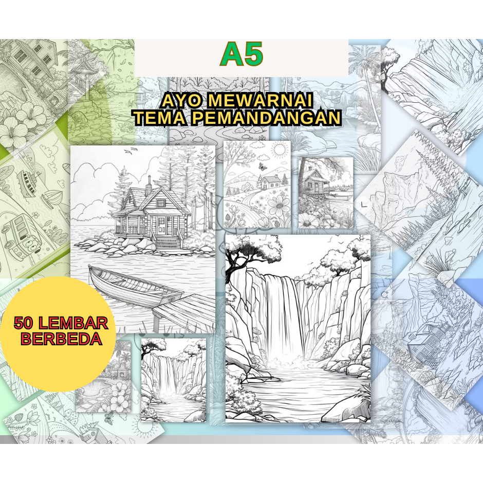 Landscape Theme Drawing Coloring Paper a5 Size Children Coloring Sheets ...